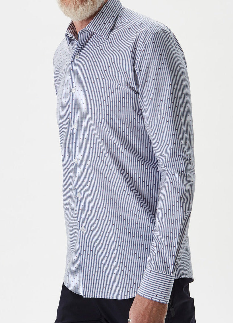 Blue/White Striped Shirt With Embroidered Motif – Love Persimmon