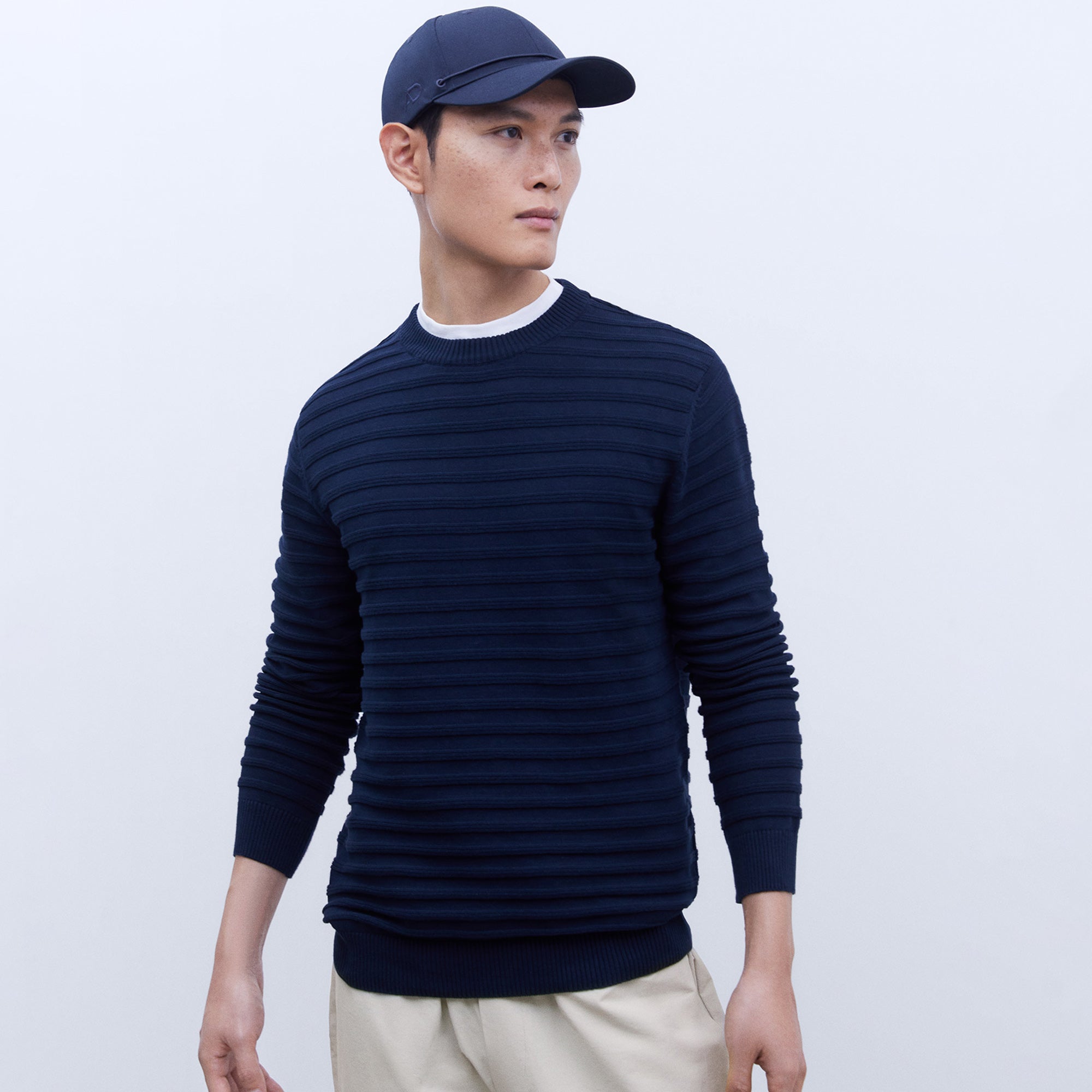 Navy Blue Striped Crew Neck Sweater – Love Persimmon