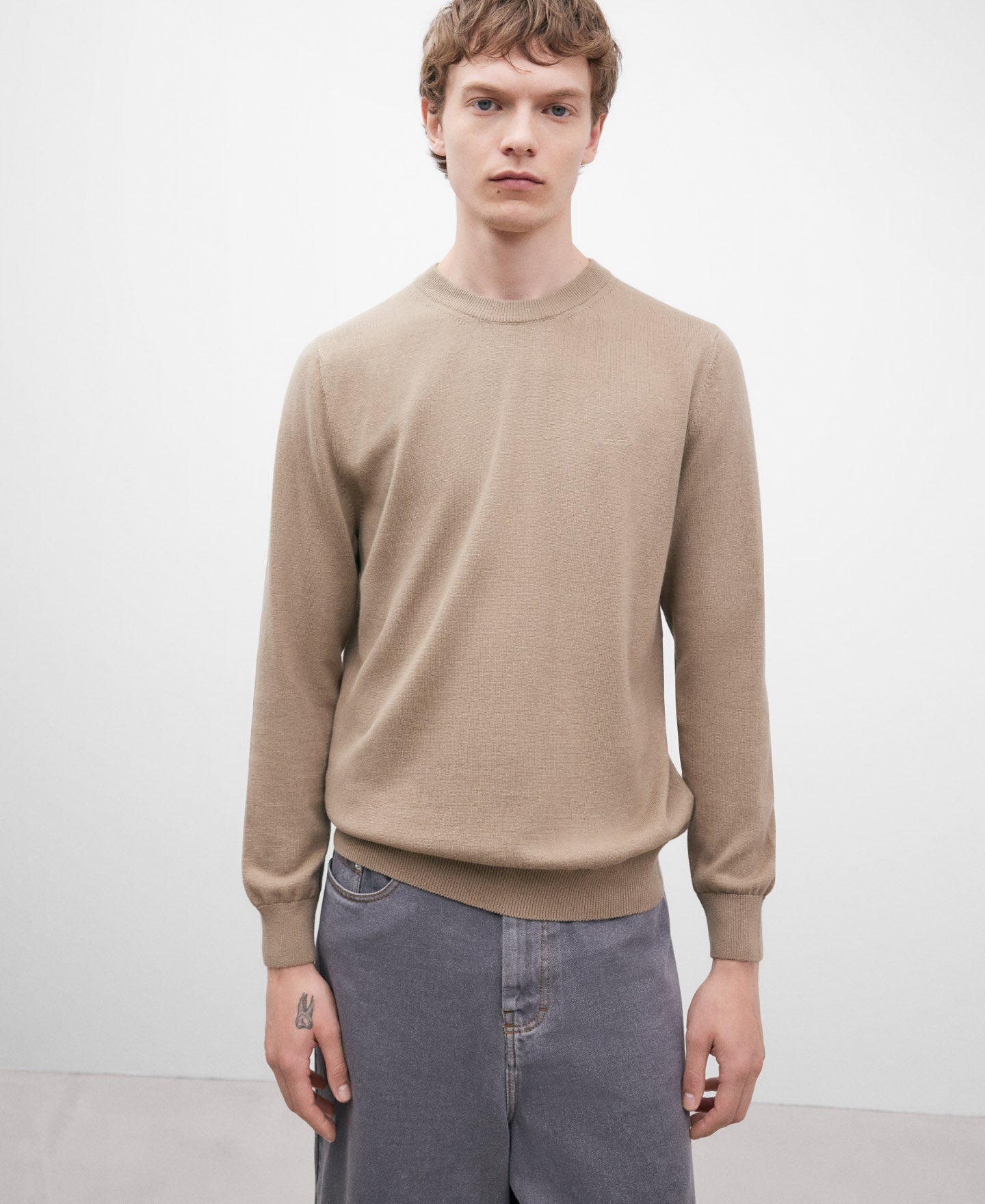 Sand Crew Neck Cotton Sweater For Men – Love Persimmon