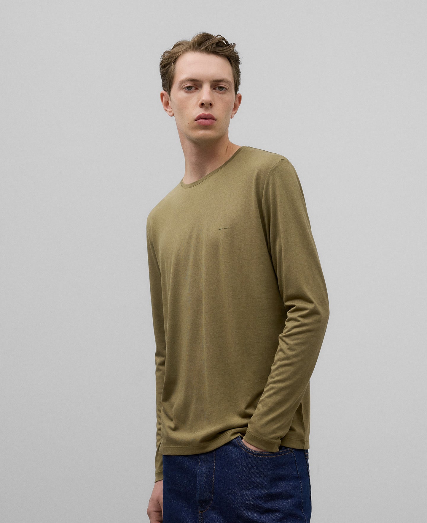 Long Sleeve Men's T-shirt in Olive Green – Love Persimmon