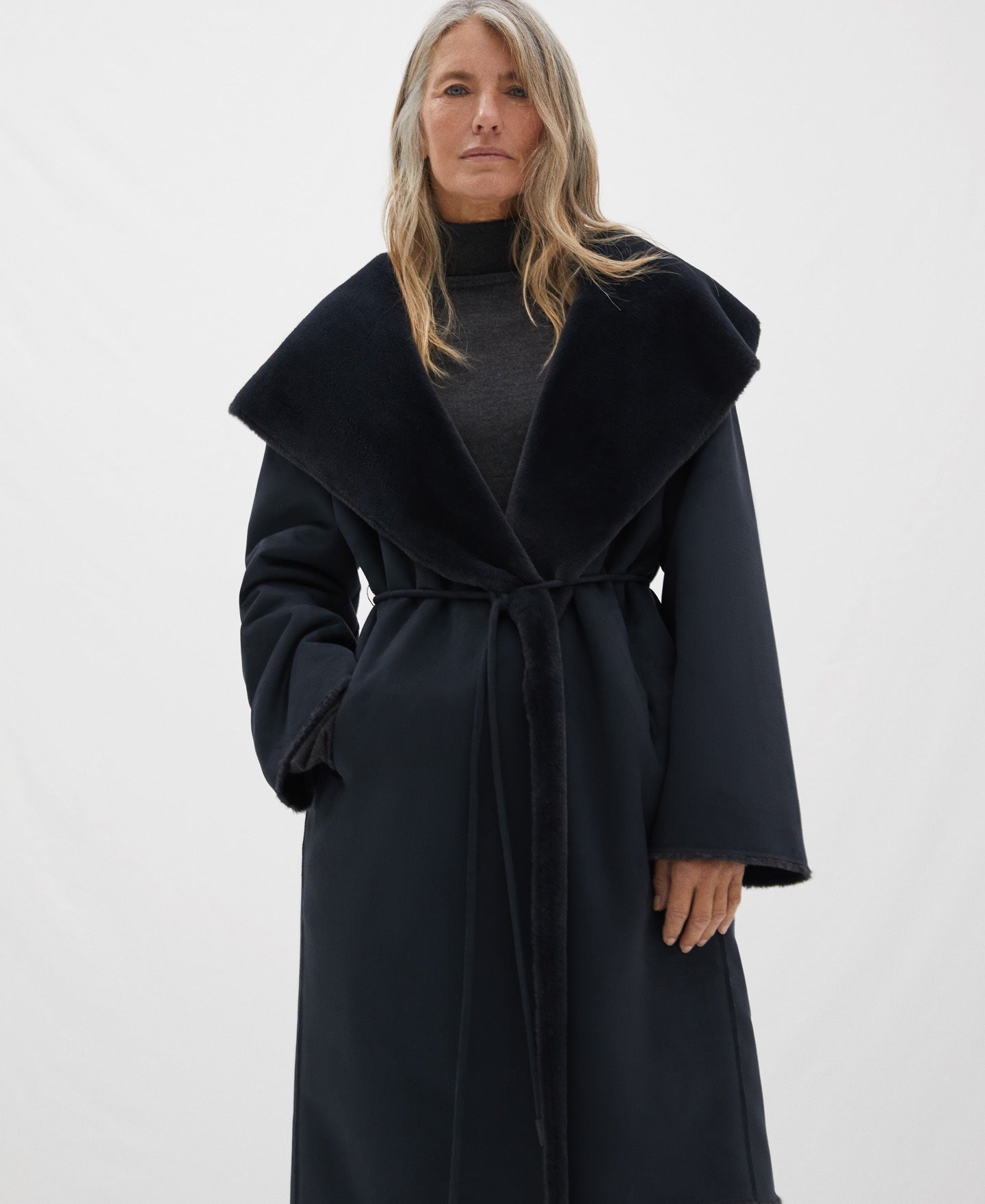 Light Grey Wrap-Around Coat With Shawl Collar – Love Persimmon