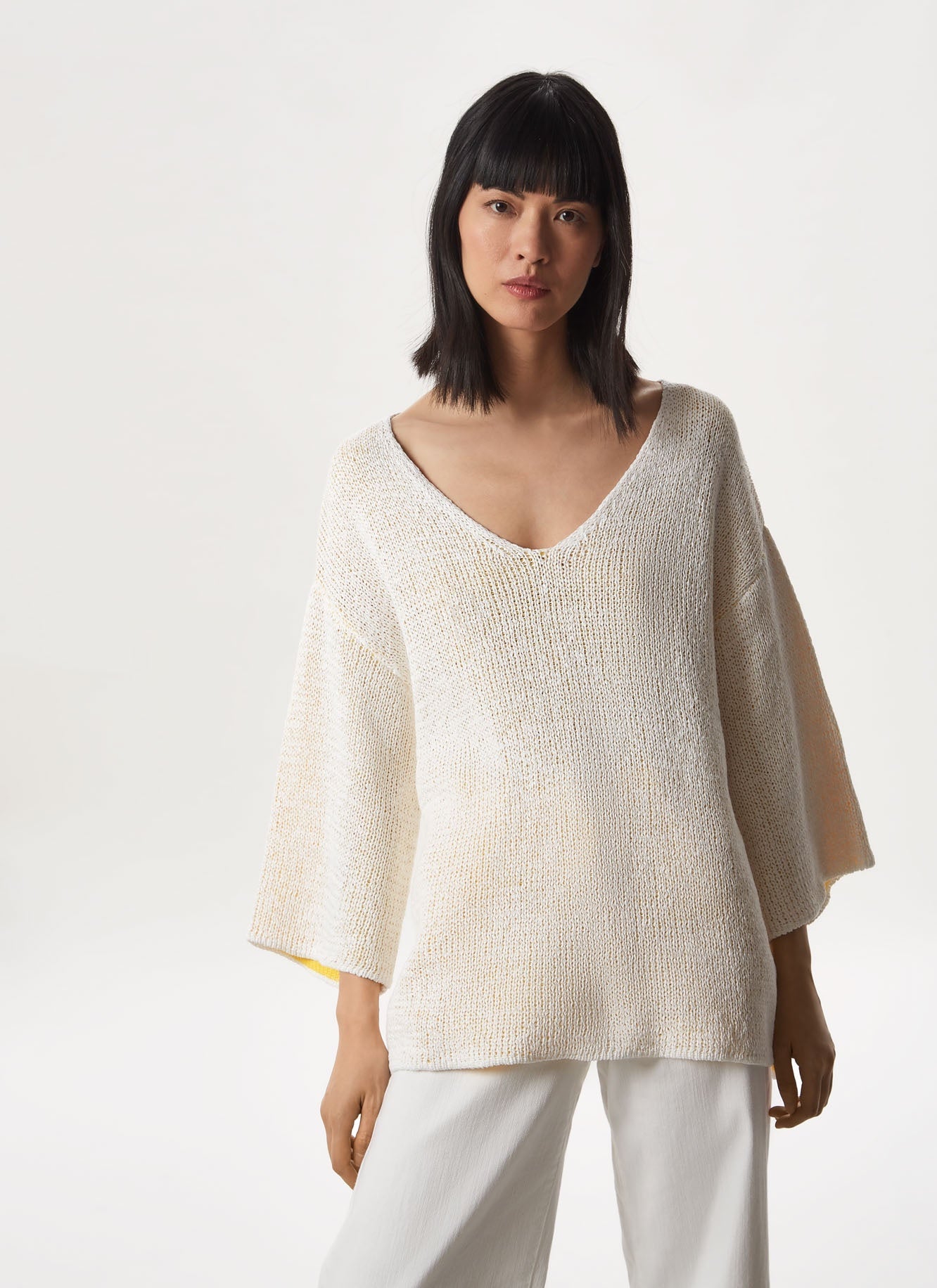 Natural White Oversize Textured Knit Sweater – Love Persimmon