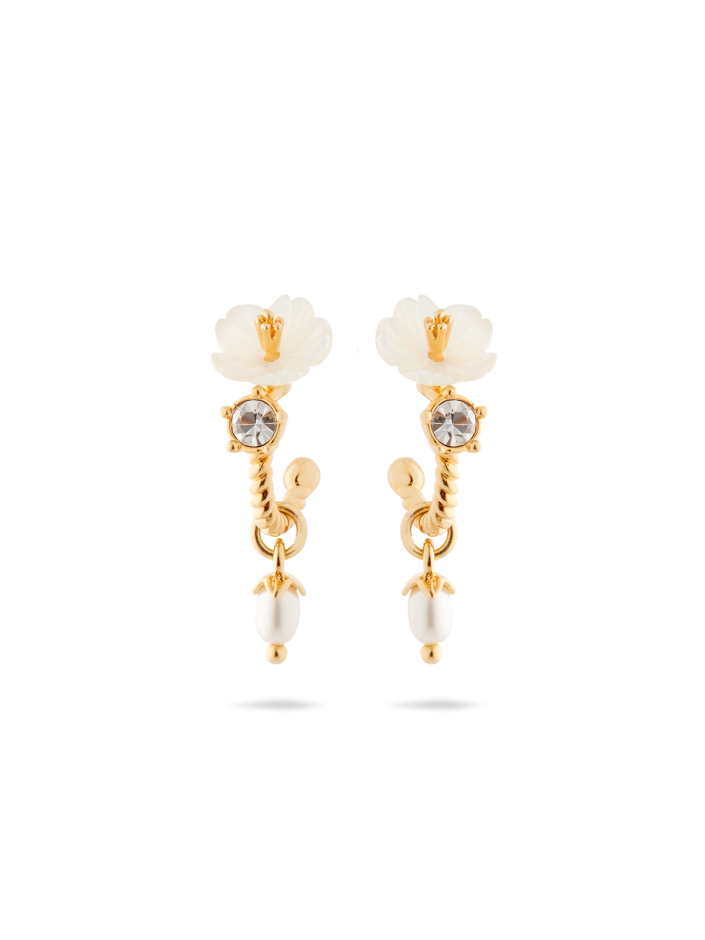 White Jasmine, Faceted Crystal And Crystal Pearl Bead Post Dangle Earr ...