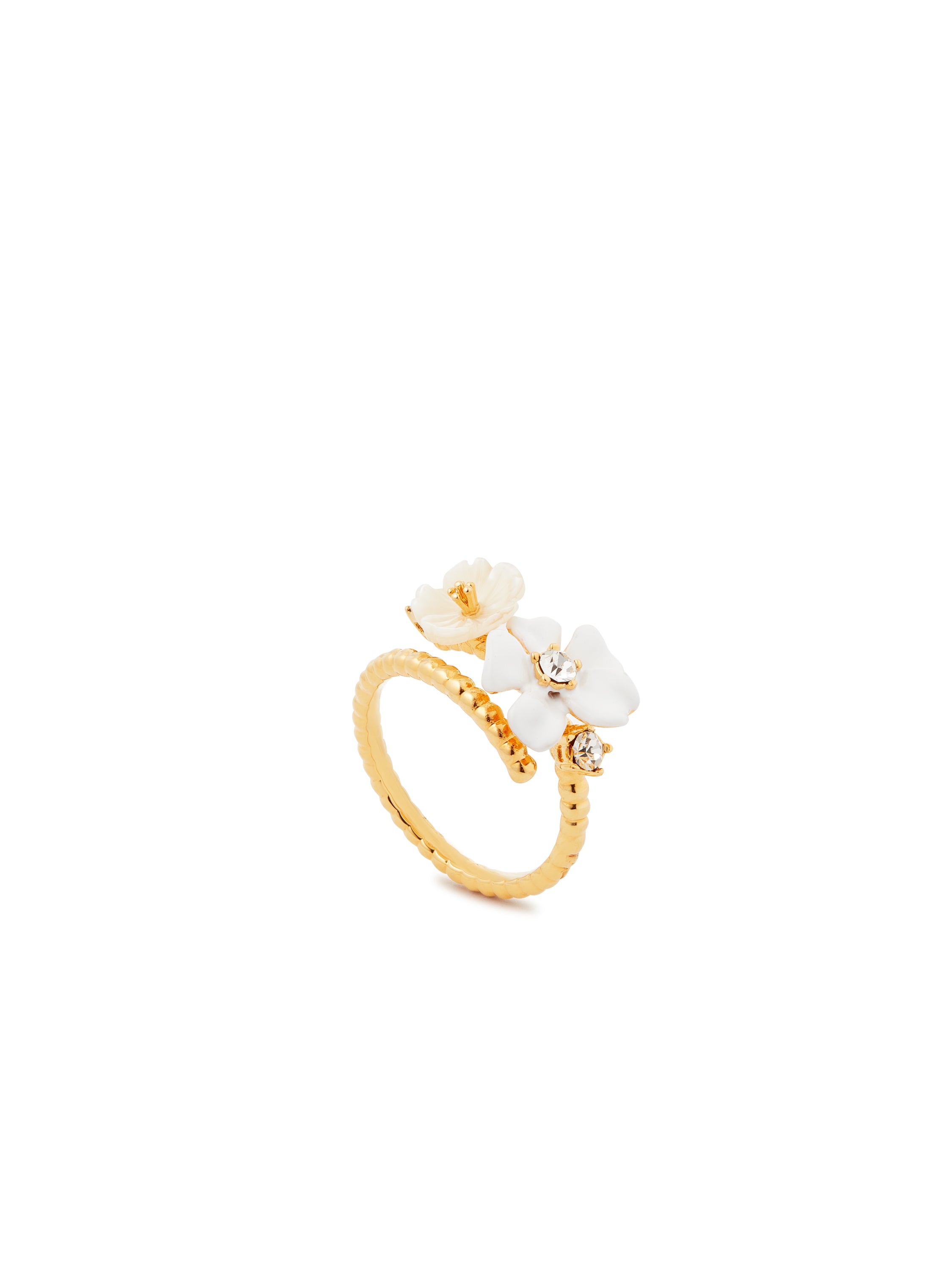 White Jasmine And Faceted Crystal Adjustable Ring | aume6041 – Love ...