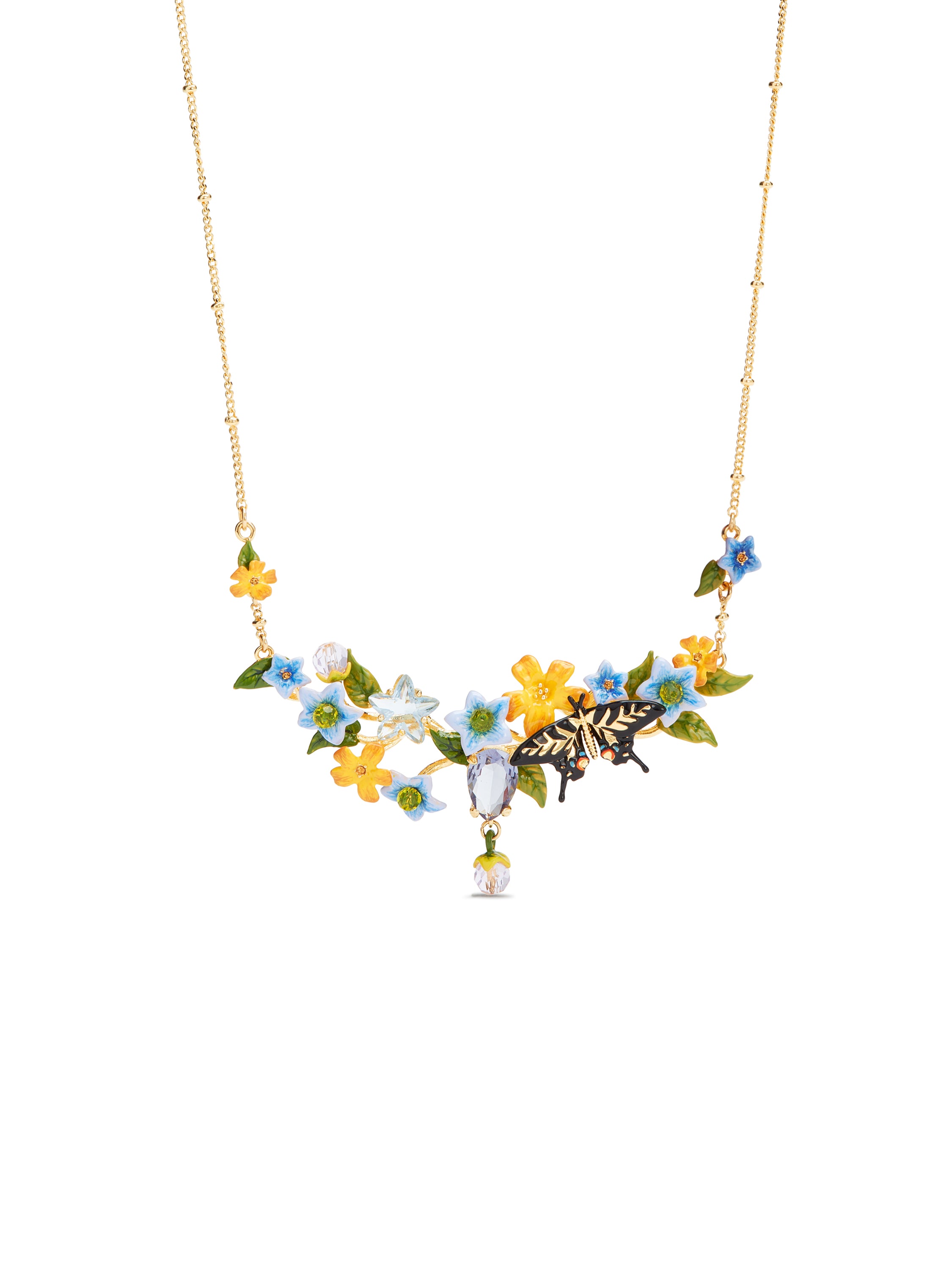 Butterfly, Jasmine Flowers And Faceted Crystal Statement Necklace | au ...