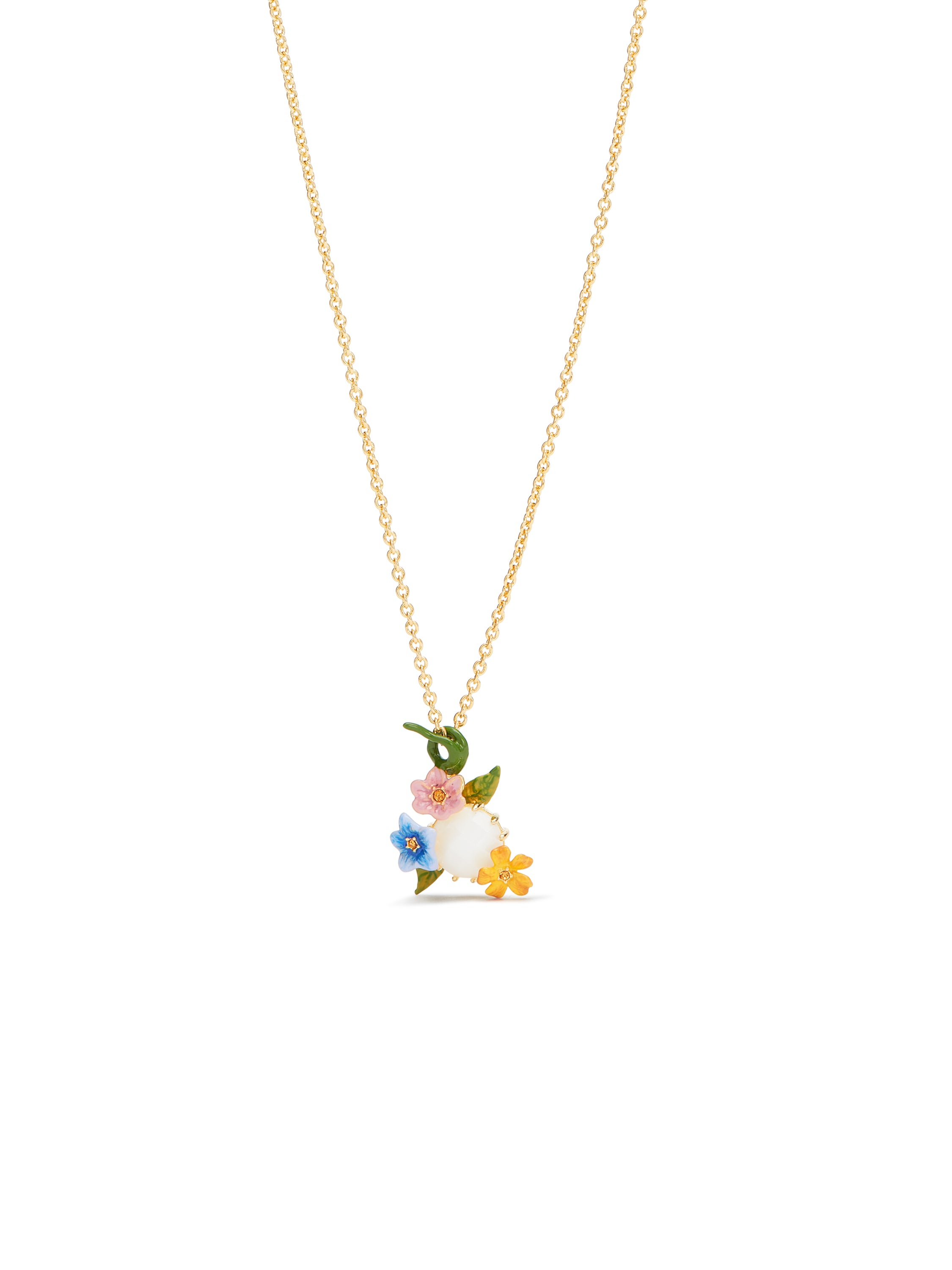 Pendant Necklace With 3 Colourful Jasmine Flowers And Faceted Stone ...