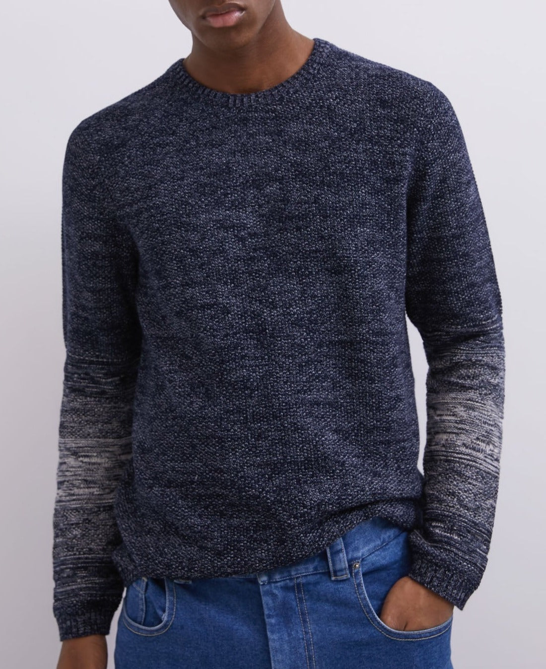 Blue Combined Cotton Crew Neck Sweater – Love Persimmon