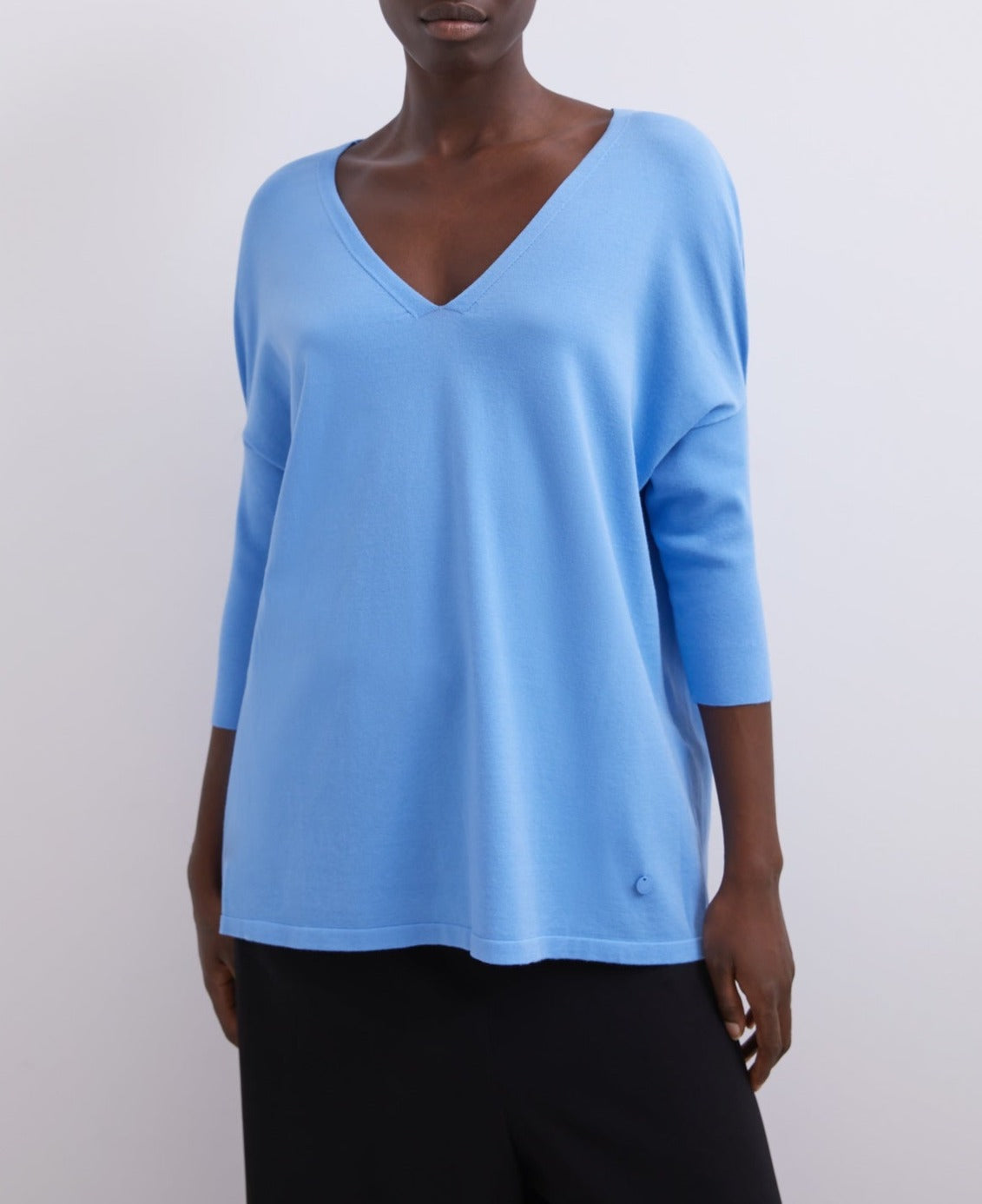 Blue Viscose Sweater With V-Neck – Love Persimmon