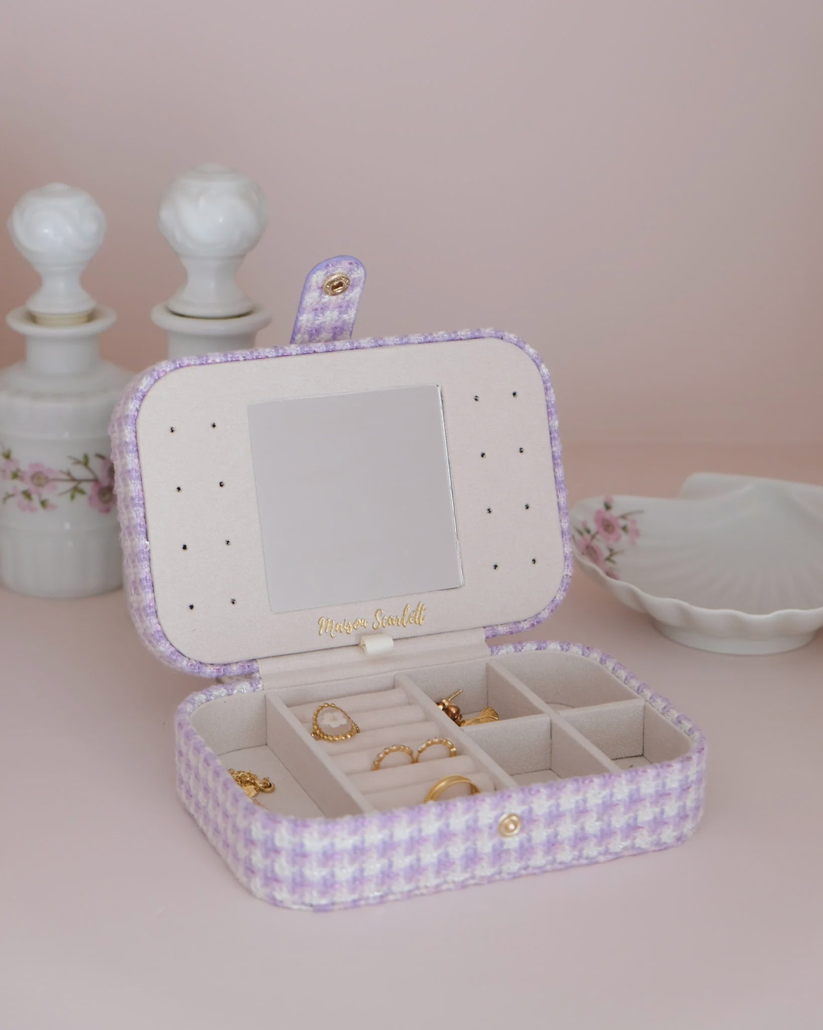 Brigitte Houndstooth Travel Jewelry Mauve – Love Persimmon