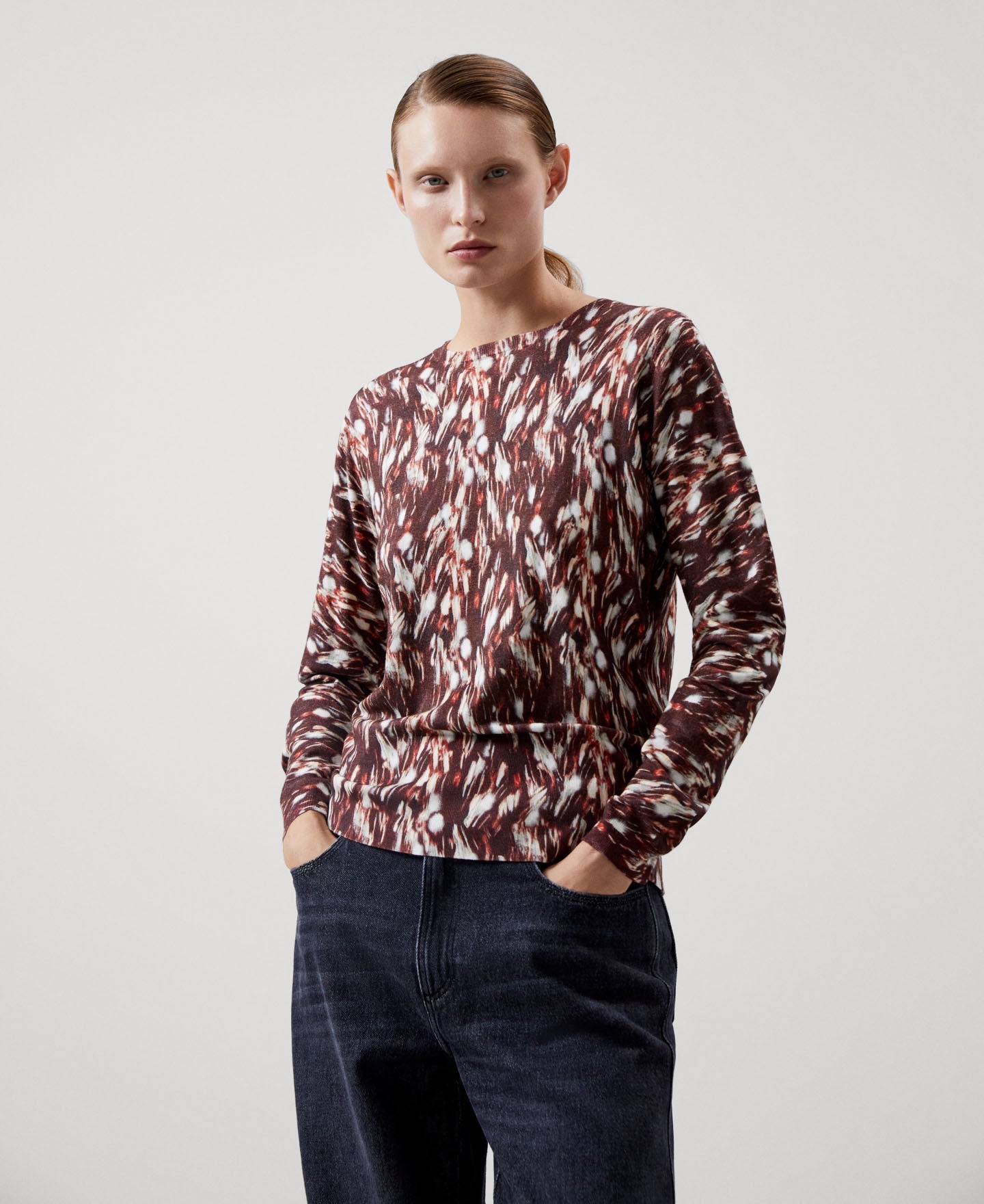 Brown Print Viscose And Nylon Sweater – Love Persimmon