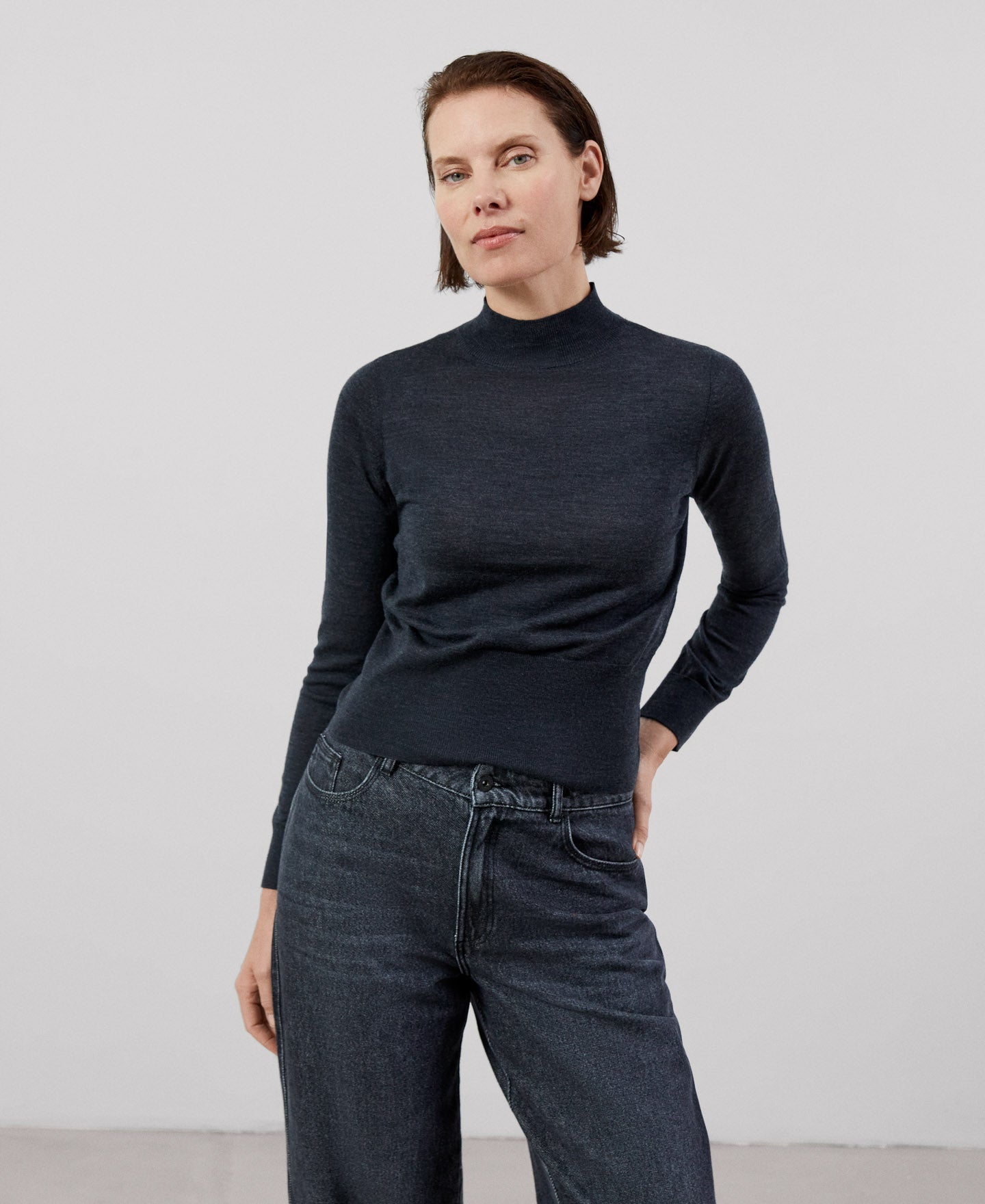 Dark Grey Merino Wool High Collar Sweater – Love Persimmon