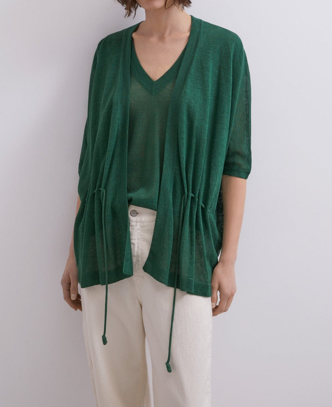 Green Linen Jacket With Ruffles – Love Persimmon