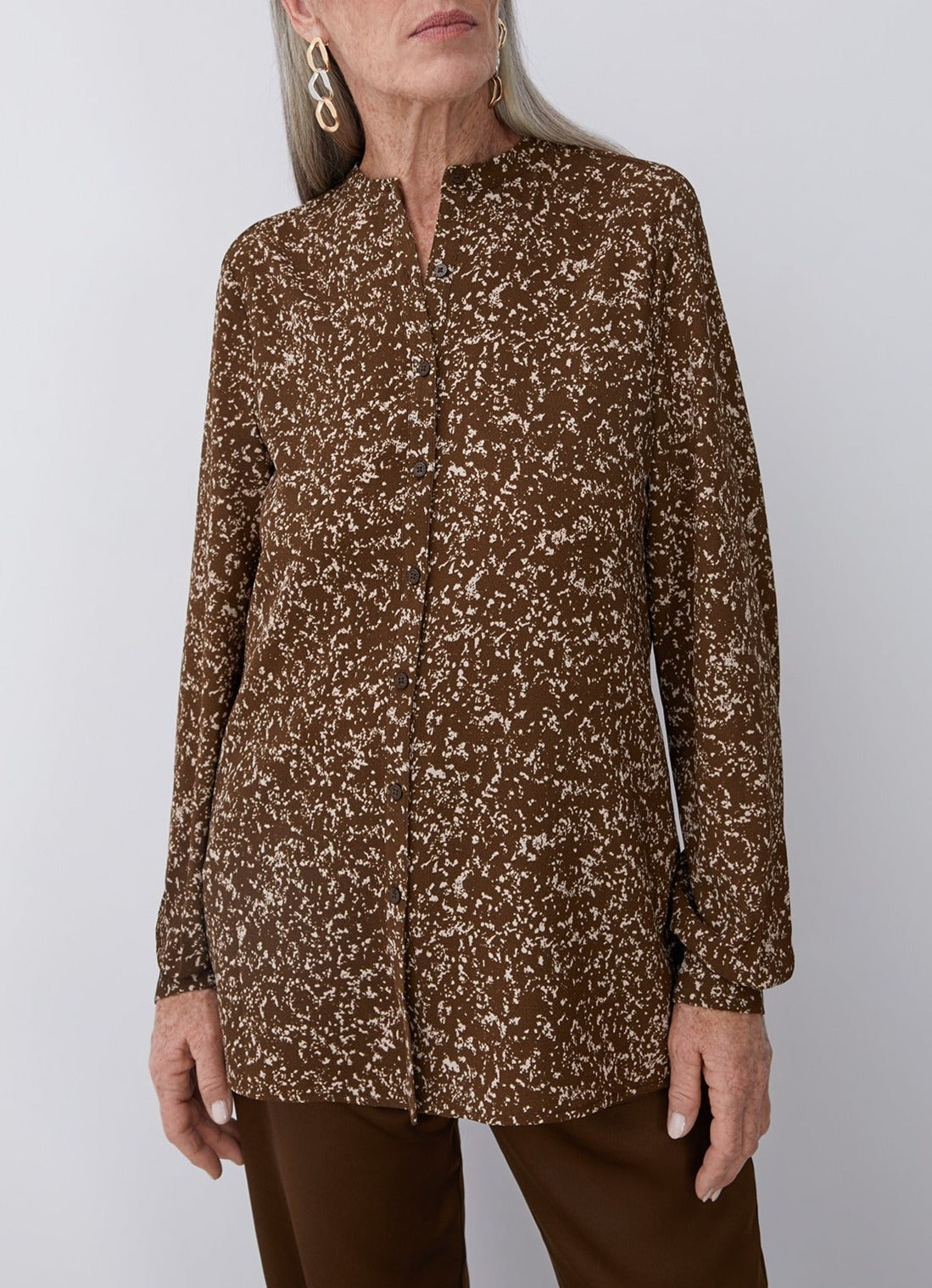 Brown Printed Shirt With Crew Collar – Love Persimmon