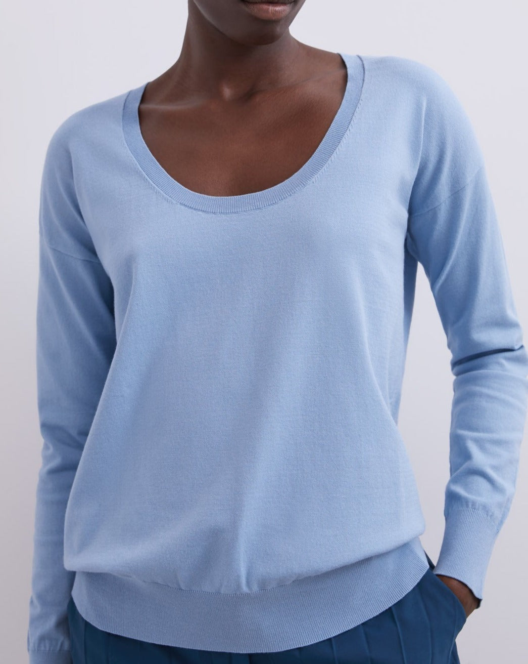 Light Blue Oval Neckline Sweater – Love Persimmon