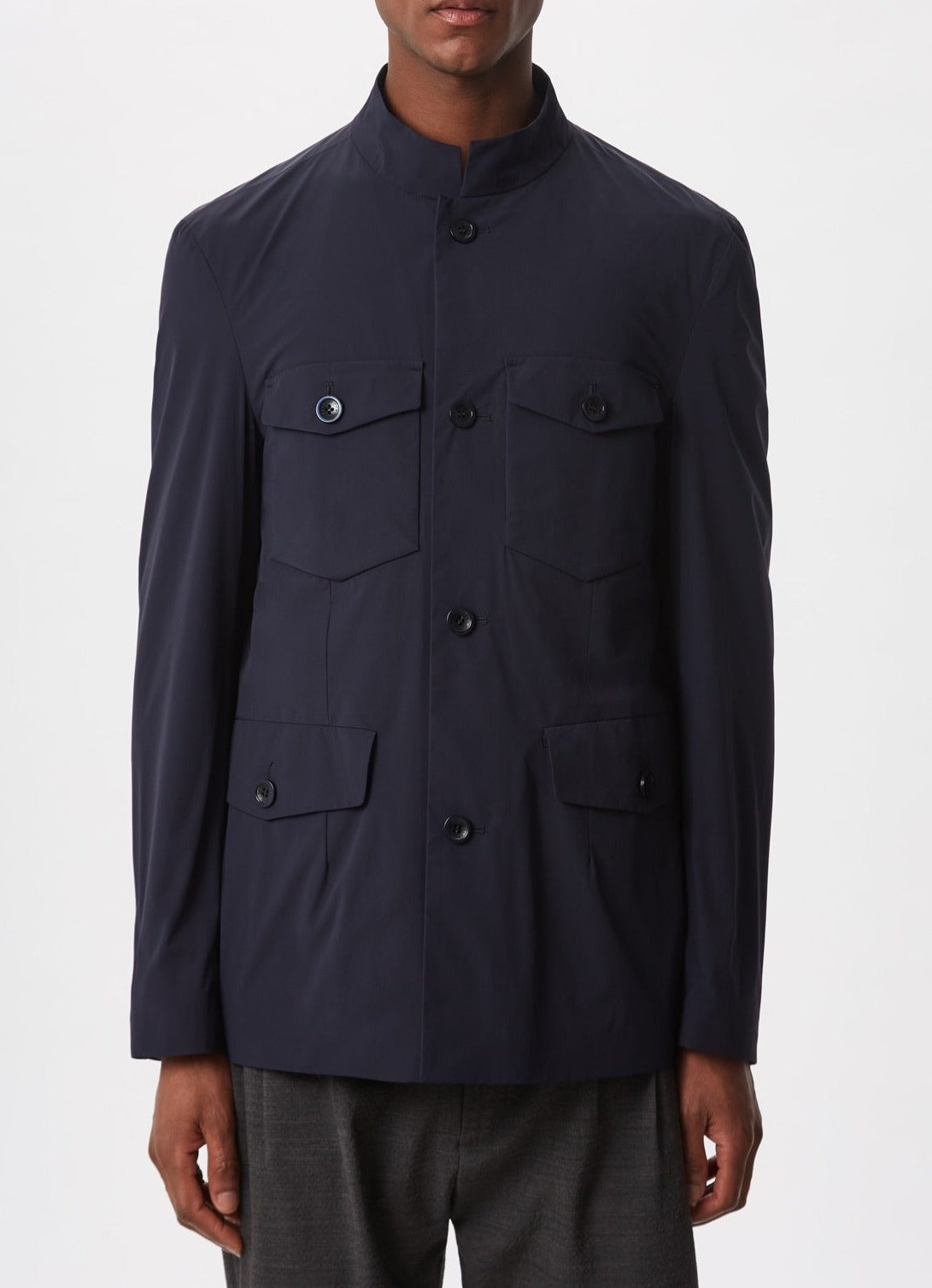 Navy Blue Elastic Polyamide Safari Jacke – Love Persimmon