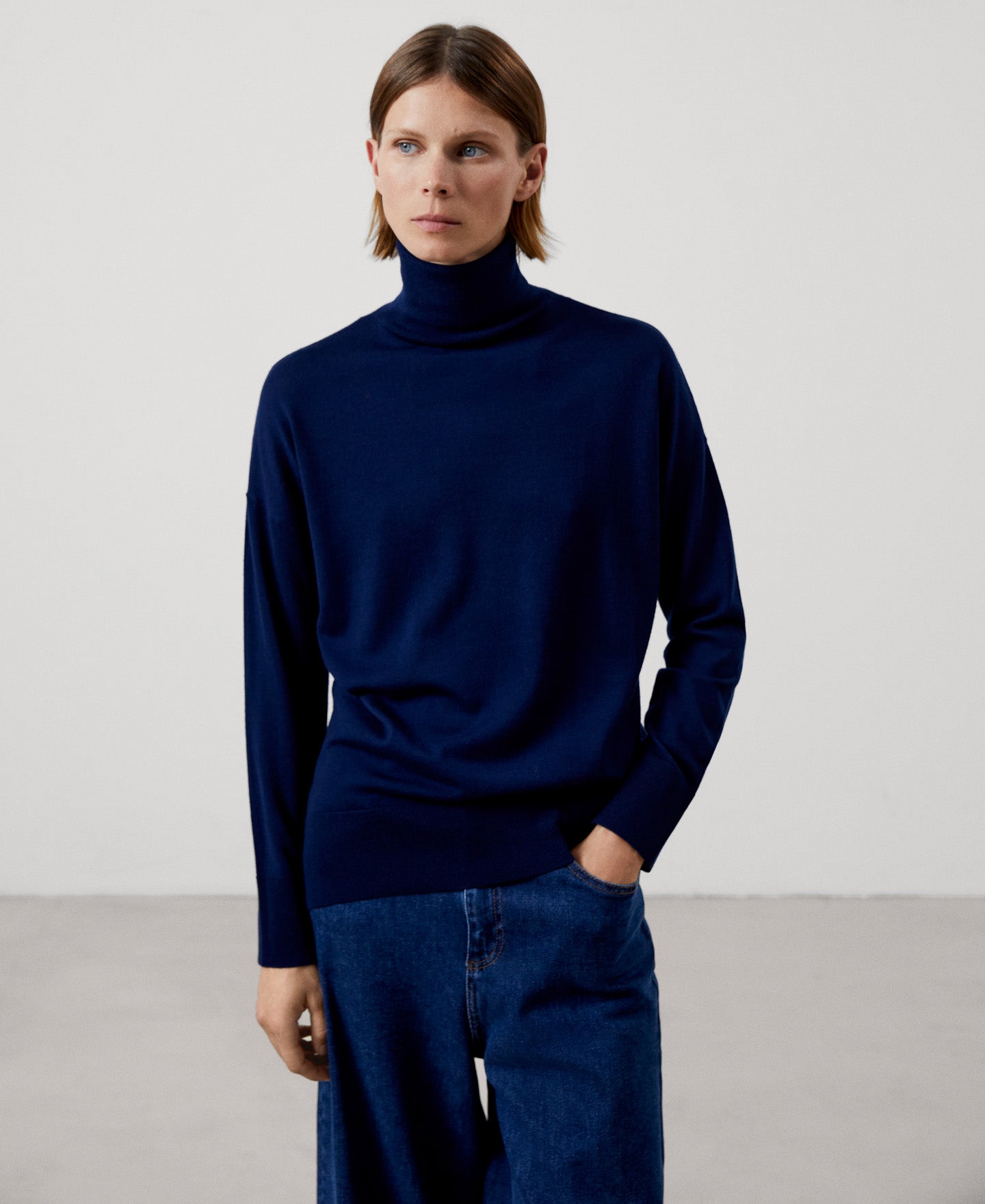 Navy Blue Merino Wool Turtleneck Sweater – Love Persimmon