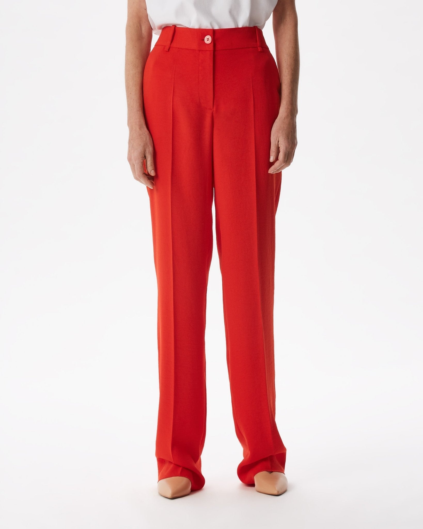 Red Straight Fluid Trousers – Love Persimmon